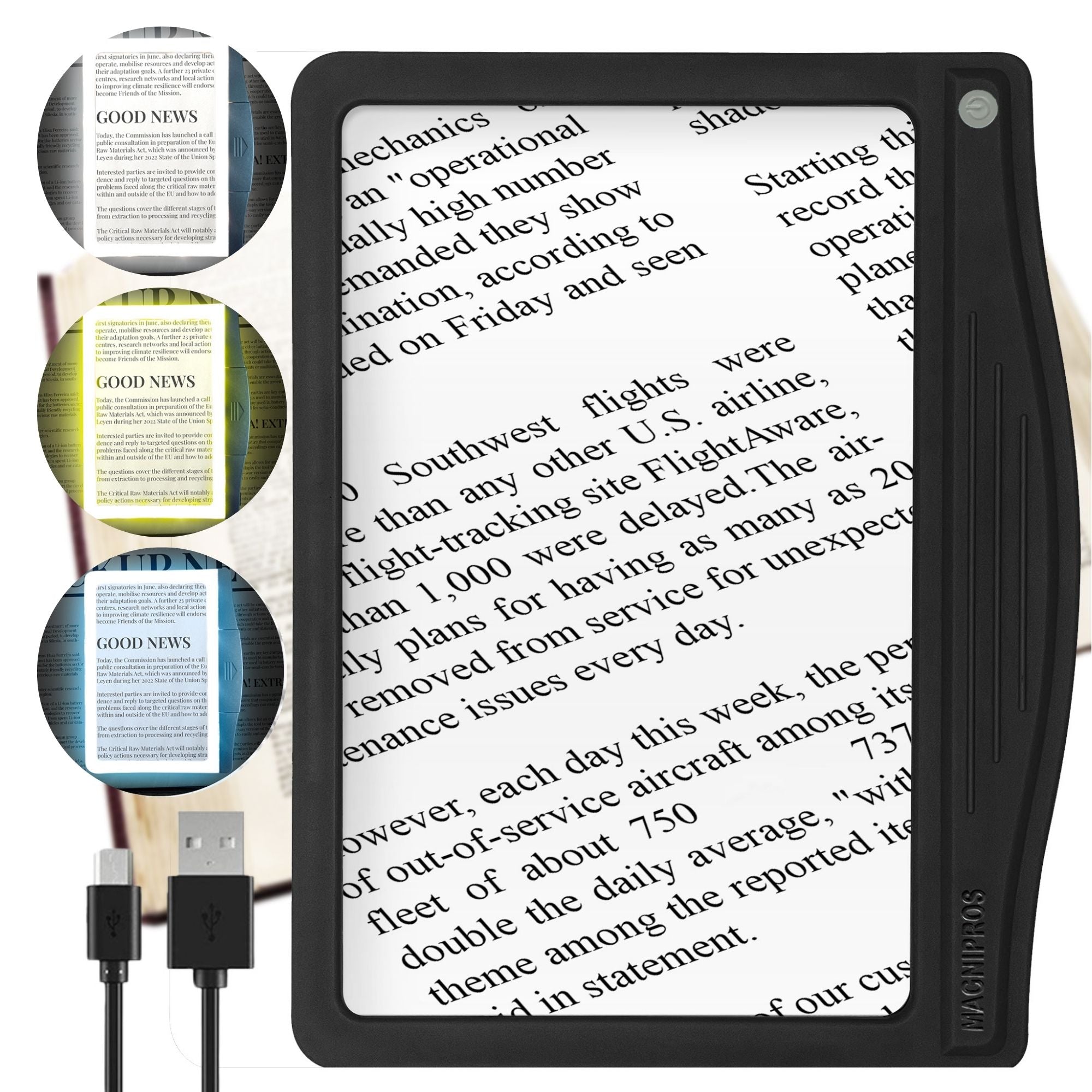 Rechargeable 5X Large Ultra Bright LED Page Magnifier with 3 Color Mod