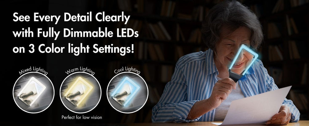 6X Rechargeable LED Magnifying Glass with 3 Color Modes