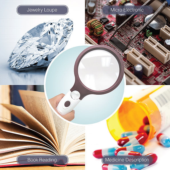 Extra Large 4X Magnifying Glass with 4 Ultra Bright LED Lights & 25X Z ... Extra Large 4X Magnifying Glass with 4 Ultra Bright LED Lights & 25X Z ...