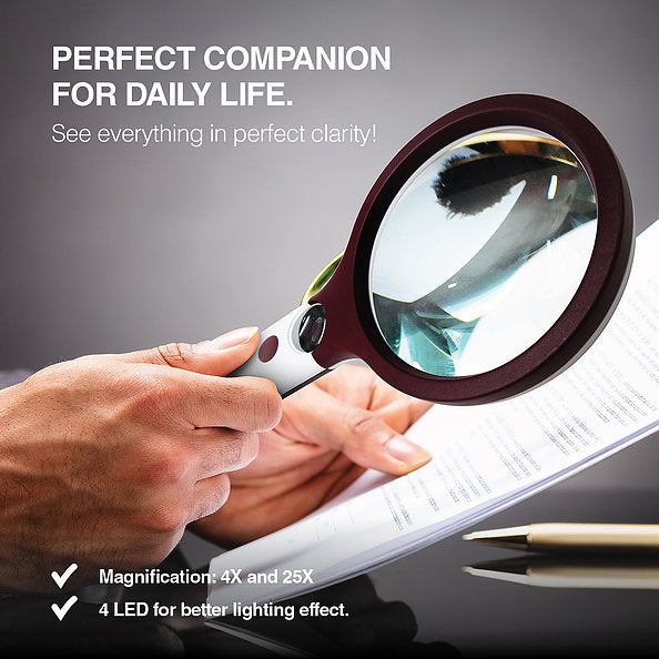 Extra Large 4X Magnifying Glass with 4 Ultra Bright LED Lights & 25X Z ...