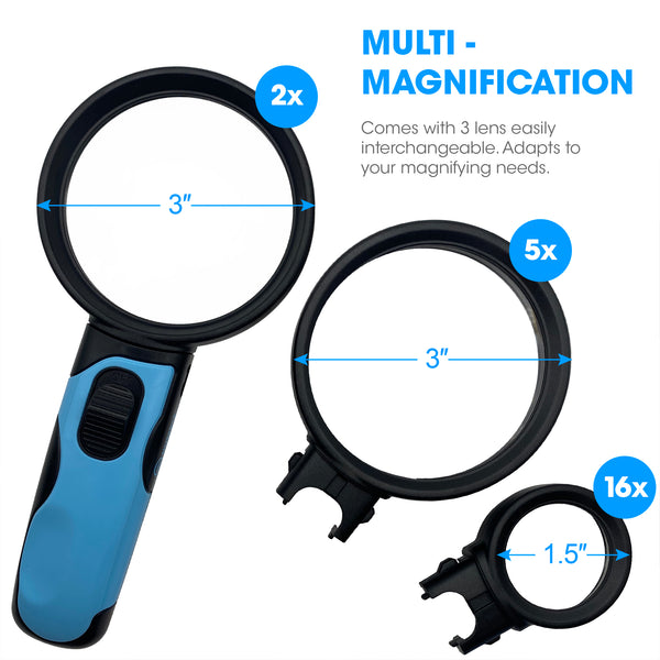 Magnifying Glass with Bright LED Lights- 2.5X, 5X, 16X Handheld Magnif ...
